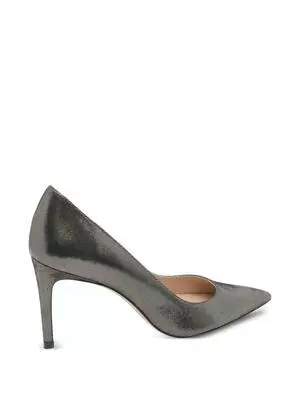STUART WEITZMAN Silver Leather Pointed Toe Pumps