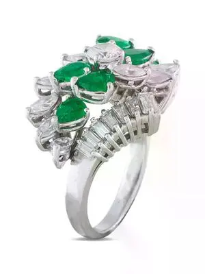 LB EXCLUSIVE Platinum Diamond And Emerald Ring - Silver