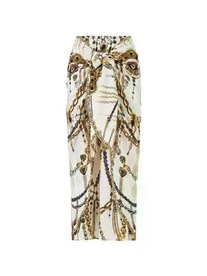 Camilla Tie-front Midi Skirt In Chain Print