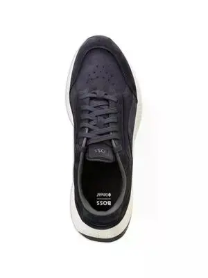 BOSS Lace-up Leather Sneakers With Suede Panels - Blue