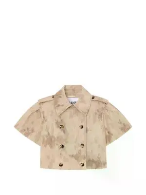 GANNI Double-breasted Short-sleeve Jacket With Abstract Print