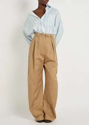 Sportmax Belted Cotton Wide-leg Trousers - Brown