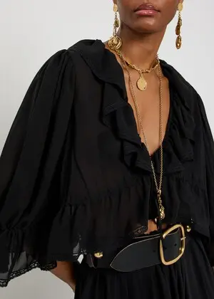 Chloé Ruffled Cropped Silk-chiffon Top
