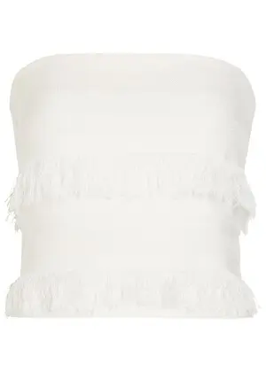 Simkhai Cairo Fringed Strapless Knit Top - Ivory