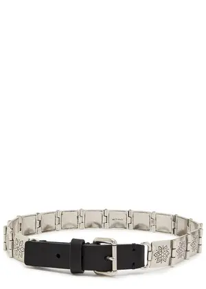 Etro Engraved-link Leather Belt - Silver