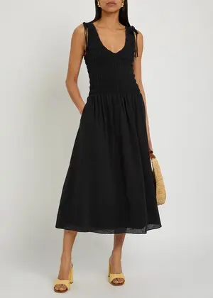 Paige Shirred Woven Midi Dress