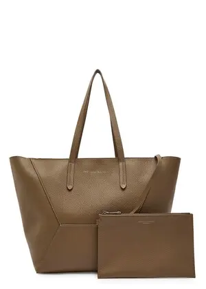 Brunello Cucinelli Medium Grained Leather Tote Bag With Beading - Brown