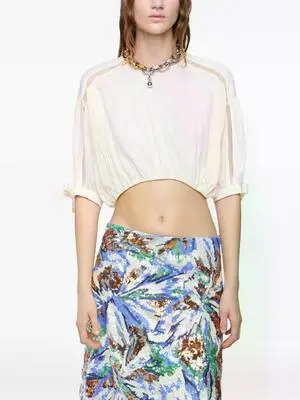 Rabanne Puff-sleeve Cropped Top With Lace Trim