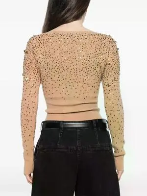 Max Mara Embellished V-neck Ribbed Knit Sweater - Neutrals