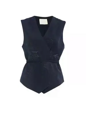 TWINSET Embroidered Floral Waistcoat With Belt - Blue