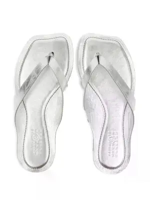 MAISON MARGIELA Laminated Leather Flat Sandals - Silver