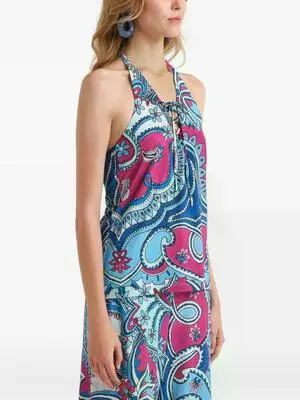 Malìparmi Halterneck Paisley-print Jersey Top - Blue