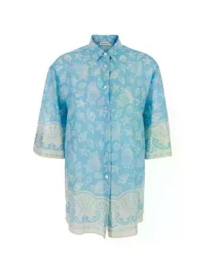 MANTERO 1902 All-over Shell Print Shirt - Blue