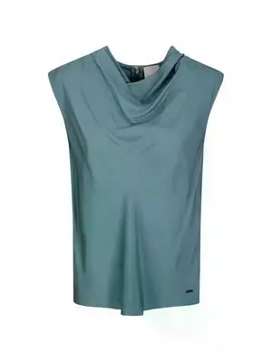 Calvin Klein Cowl Neck Twill Tank Top - Blue
