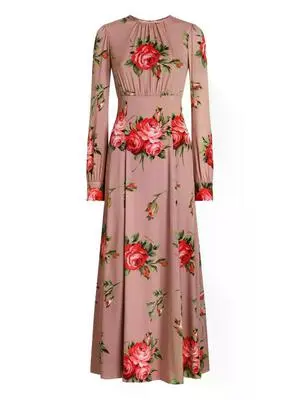 Dolce & Gabbana Floral Print Long Sleeve Midi Dress - Pink