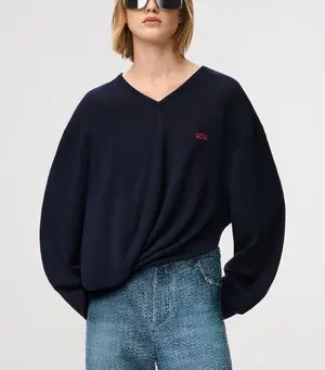 Loewe Wool-blend V-neck Sweater - Navy