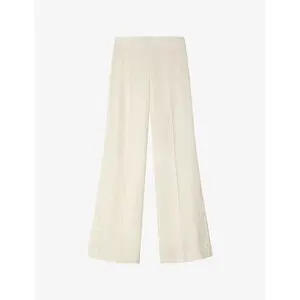 Sandro Wide-leg High-rise Woven Trousers - Ecru