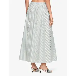 Sandro Striped Rhinestone-embellished Cotton-blend Maxi Skirt - Blue