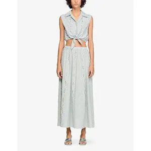 Sandro Sleeveless Cropped Rhinestone Embellished Shirt - Blue