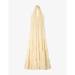 Sandro Sleeveless Flower-embellished Linen-blend Maxi Dress - Vanilla