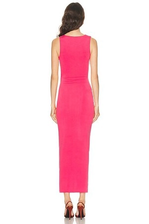 Balmain Jersey Draped Long Dress With Gold Detail - Bright Fuchsia