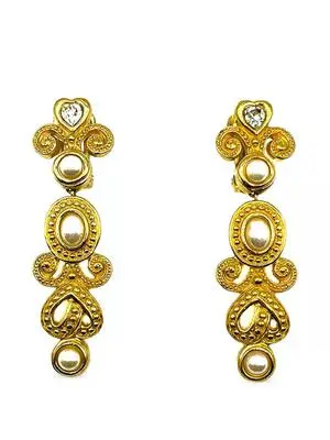 Dior 1980s Etruscan-inspired Tone Drop Earrings With Faux Pearls And Crystal Embellishments - Gold