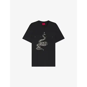Hugo Snake-print Short-sleeved Cotton-jersey T-shirt - Black