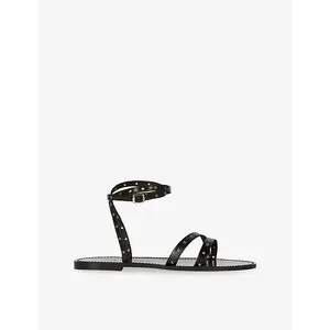 The Kooples Strappy Flat Leather Sandals With Eyelet Embellishment - Black