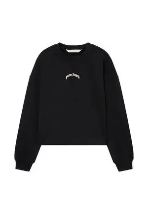 Palm Angels Curved Logo Crop Sweatshirt - Black