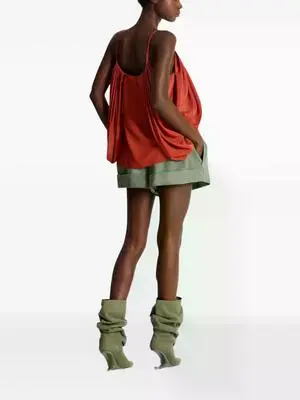 Balmain Draped Silk Crepe Blouse With Pleated Side Panels - Red
