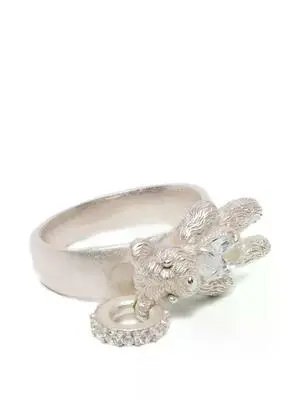 YVMIN Tone Bear Pendant Ring With Crystal Embellishment - Silver