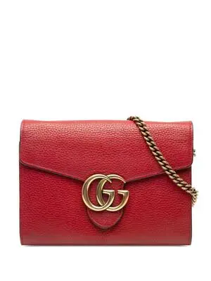Gucci Gg Marmont Leather Wallet On Chain - Red