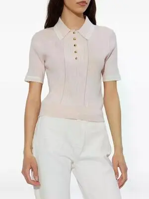 Rag & Bone Laurie Ribbed Button Polo Top - Pink