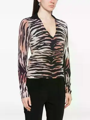 Pinko Tiger-print V-neck Long-sleeve Top