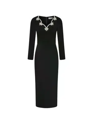 Rebecca Vallance Harlynn Embellished Neckline Midi Dress - Black