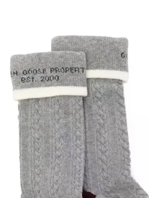 GOLDEN GOOSE Ribbed Crew Socks With Jacquard Lettering - Grey