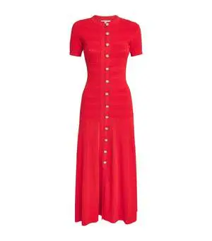 Sandro Knitted Midi Dress With Button Detailing - Red