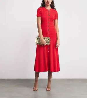 Sandro Knitted Midi Dress With Button Detailing - Red
