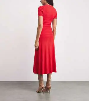 Sandro Knitted Midi Dress With Button Detailing - Red