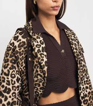 Sandro Knitted Crop Top With Gold-tone Button Detail - Brown