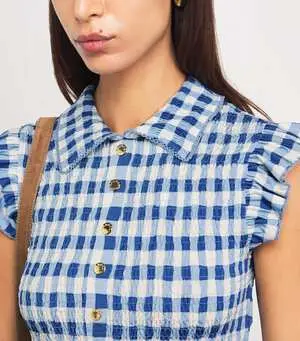 Sandro Gingham Smocked Top - Blue