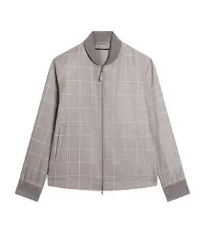 Dunhill Cashmere Check Print Zip-up Jacket - Grey