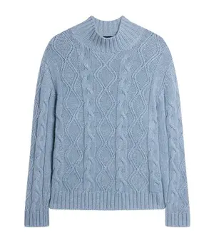 Dunhill Cashmere Blend Aran Cable-knit Mock Neck Sweater - Blue