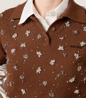 Miu Miu Cashmere Embellished Polo Sweater