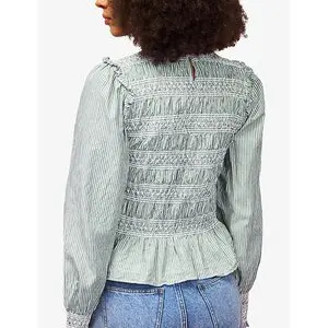 RO&ZO Shirred Stripe Cotton Blouse