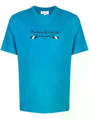 Maison Kitsuné Logo-embroidered Cotton T-shirt - Blue