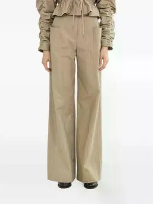 NISSA Wide Leg Pinstripe Trousers - Neutrals