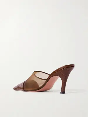Amina Muaddi Jamie Mesh And Croco-embossed Leather Mules