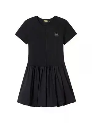 MINI CREAM Embellished Pleated Mini Dress - Black