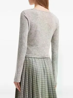 TOUT A COUP Ribbed Drawstring Square-neck Top - Neutrals